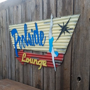 Poolside Lounge Mid-century Retro Painted Flat Metal/vintage Corrugated ...