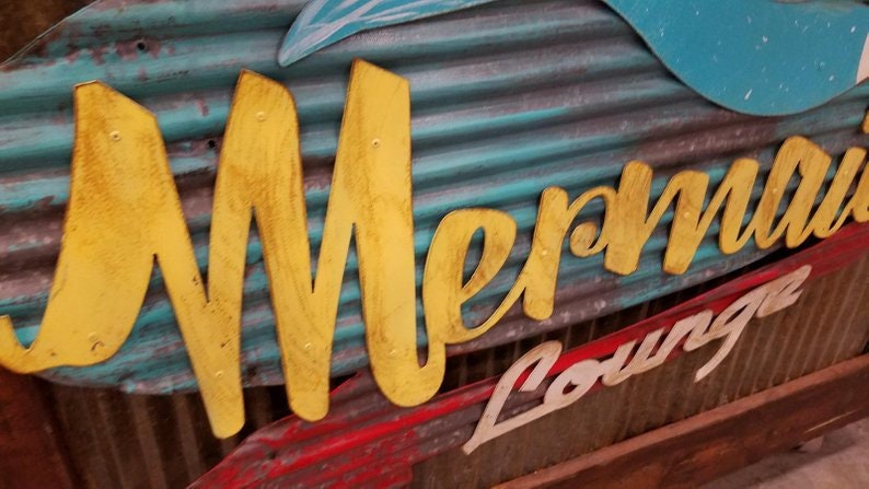 Mermaid Lounge Retro Corrugated Metal Sign FREE SHIPPING - Etsy