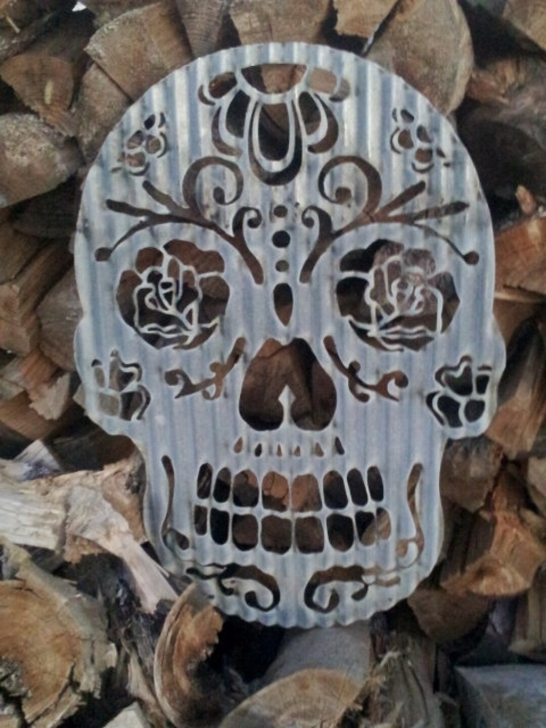 Sugar Skull, FREE SHIPPING, Metal Corrugated Sugar Skull / Large Sugar ...
