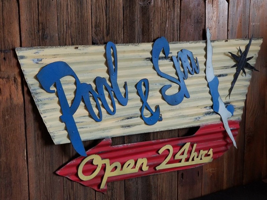 Pool and Spa Mid-century Retro Sign / FREE SHIPPING / Painted Flat ...