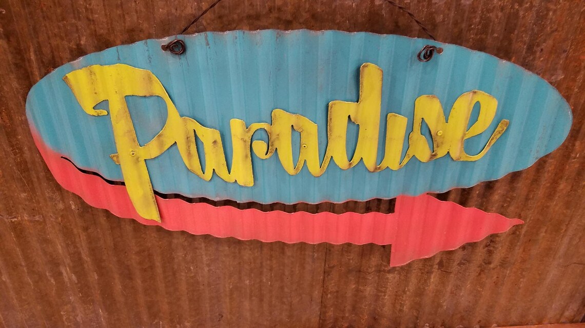 Paradise Mid-century Retro Metal Sign/beach/pool/patio/bar - Etsy