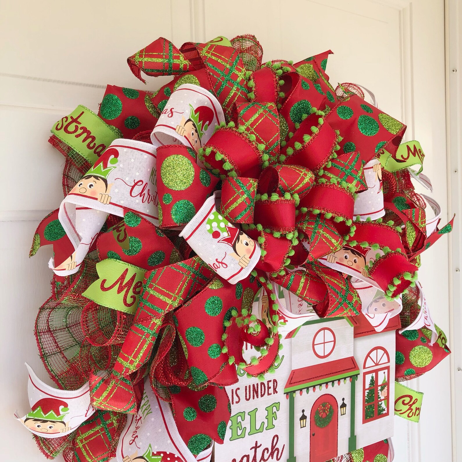 Christmas Wreath, Elf Decor, This House is Under Elf Watch, Whimsical ...