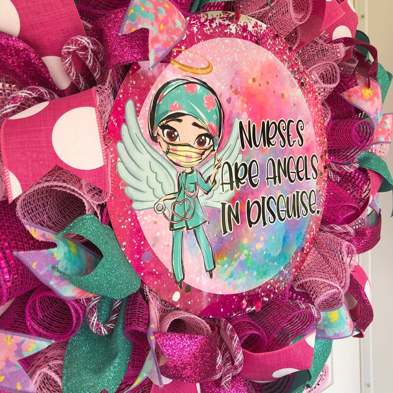Nurse Wreath, Nurses Are Angels in Disguise, Nurse Appreciation, Nurse Front Door, Gift for ...