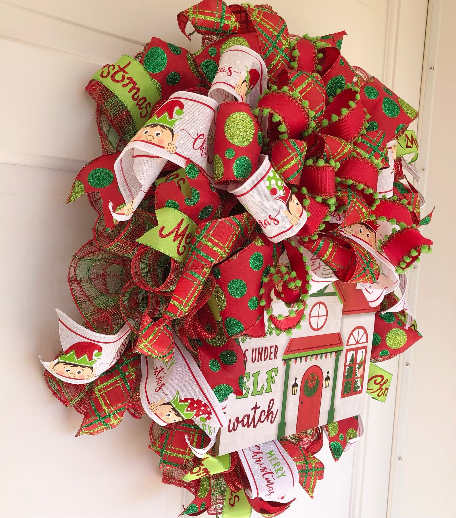Christmas Wreath, Elf Decor, This House is Under Elf Watch, Whimsical ...