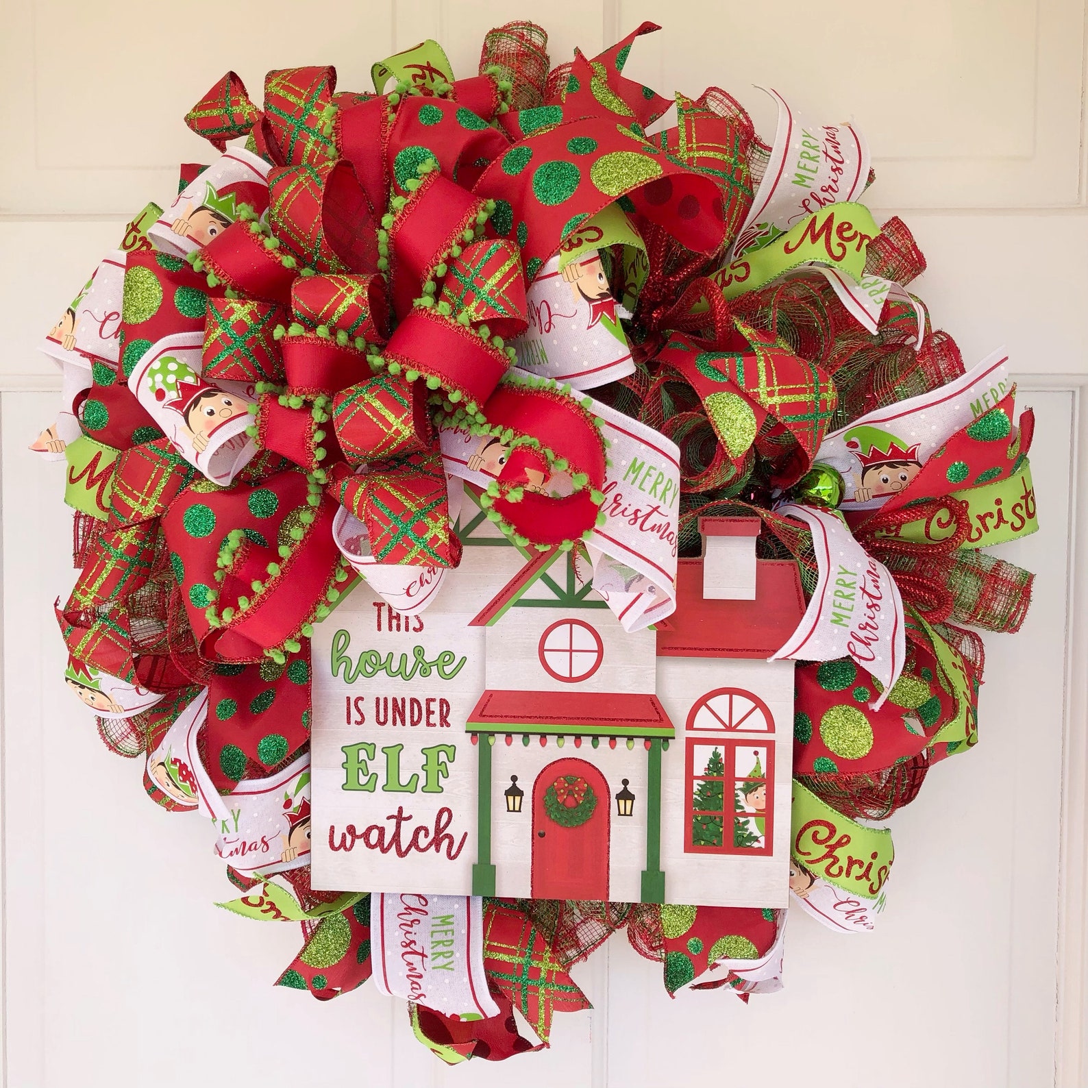 Christmas Wreath, Elf Decor, This House is Under Elf Watch, Whimsical ...