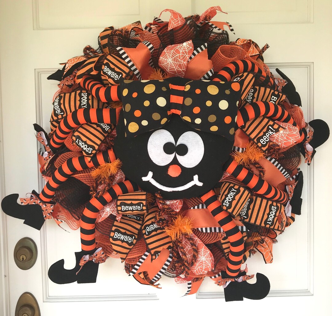 Halloween Wreath, Spider Wreath, Whimsical Halloween Decor, Fall Wreath ...