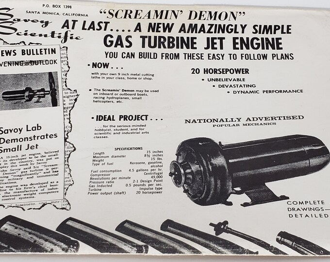 Screamin' Demon Gas Turbine Jet Engine Plans - Savoy Scientific - Etsy