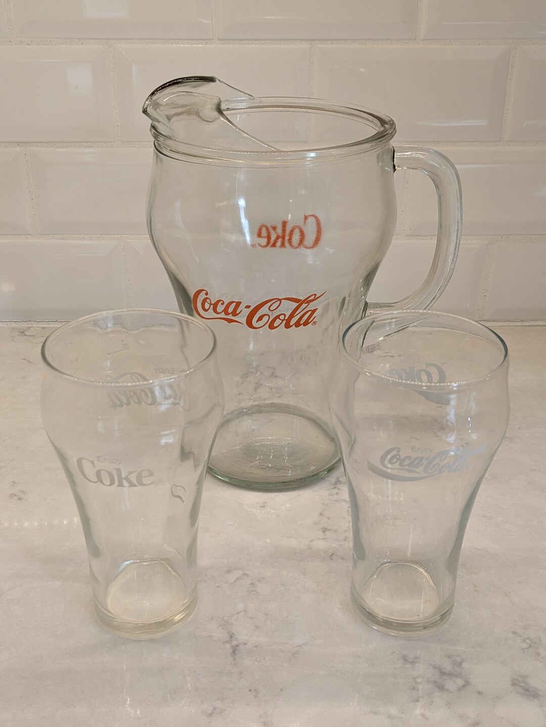Vintage Coca Cola Pitcher and Glasses - Coke Memorabilia, Promotional ...