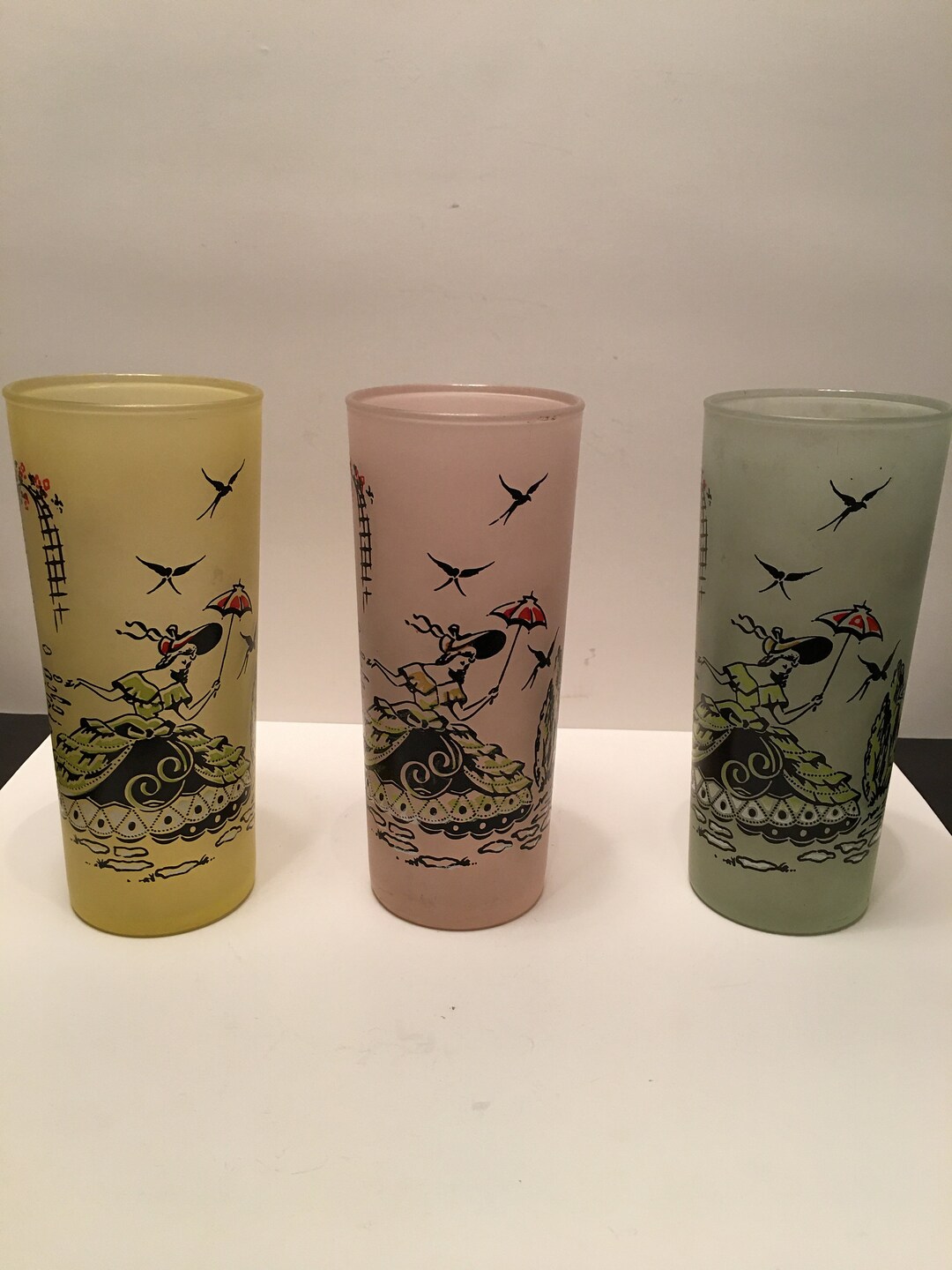 Multi Colored Victorian Frosted Drinking Glasses/mismatch Frosted ...