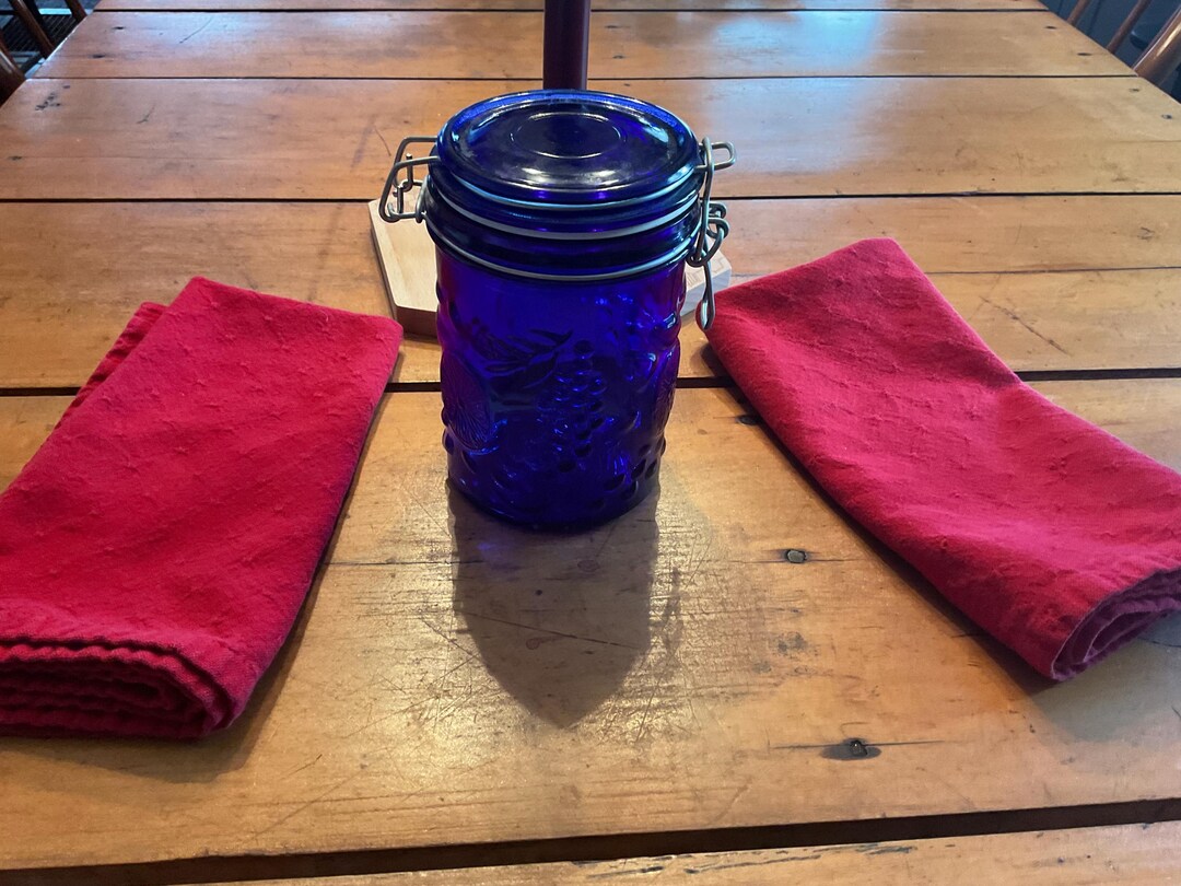 Cobalt Blue Wire Bail Jar/vintage Blue Glass Jar/embossed Cobalt Blue ...