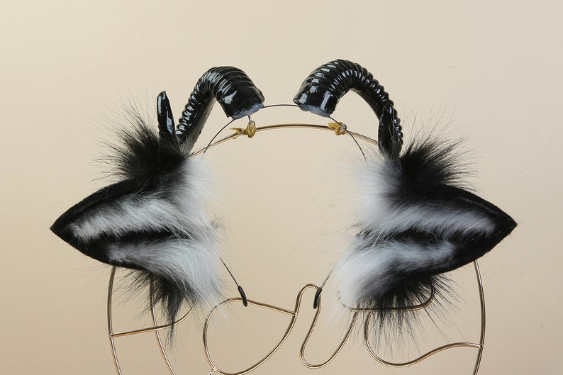 Goat ear headband faux fur black sheep ear Halloween gift | Etsy