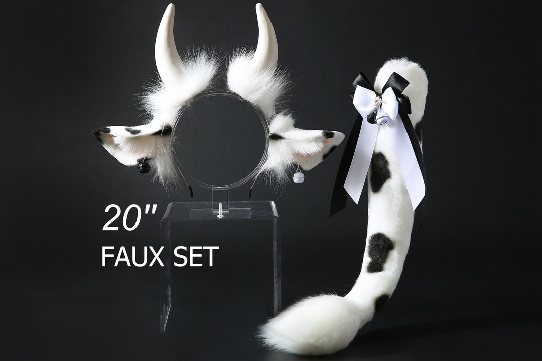Realistic Faux Fur Cow Tail and Ear Set Cow Ear and Tail Set Cattle ...