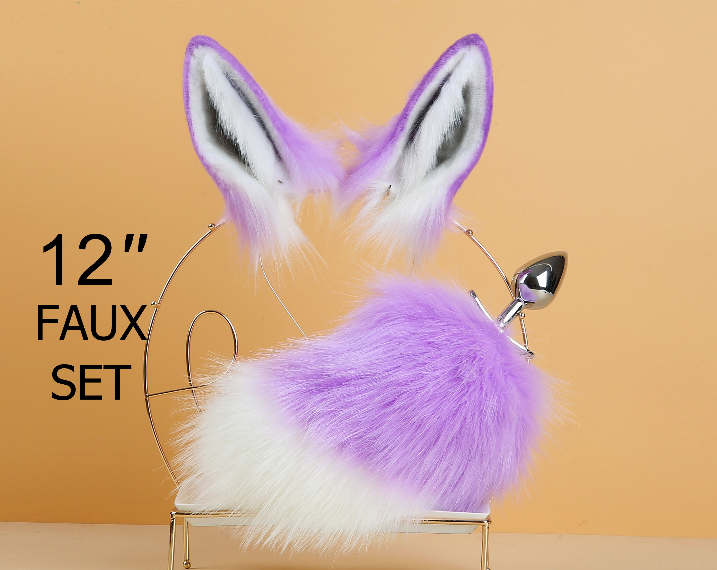 Purple White Bunny Tail Plug and Ear Set Rabbit Tail Butt Plug | Etsy