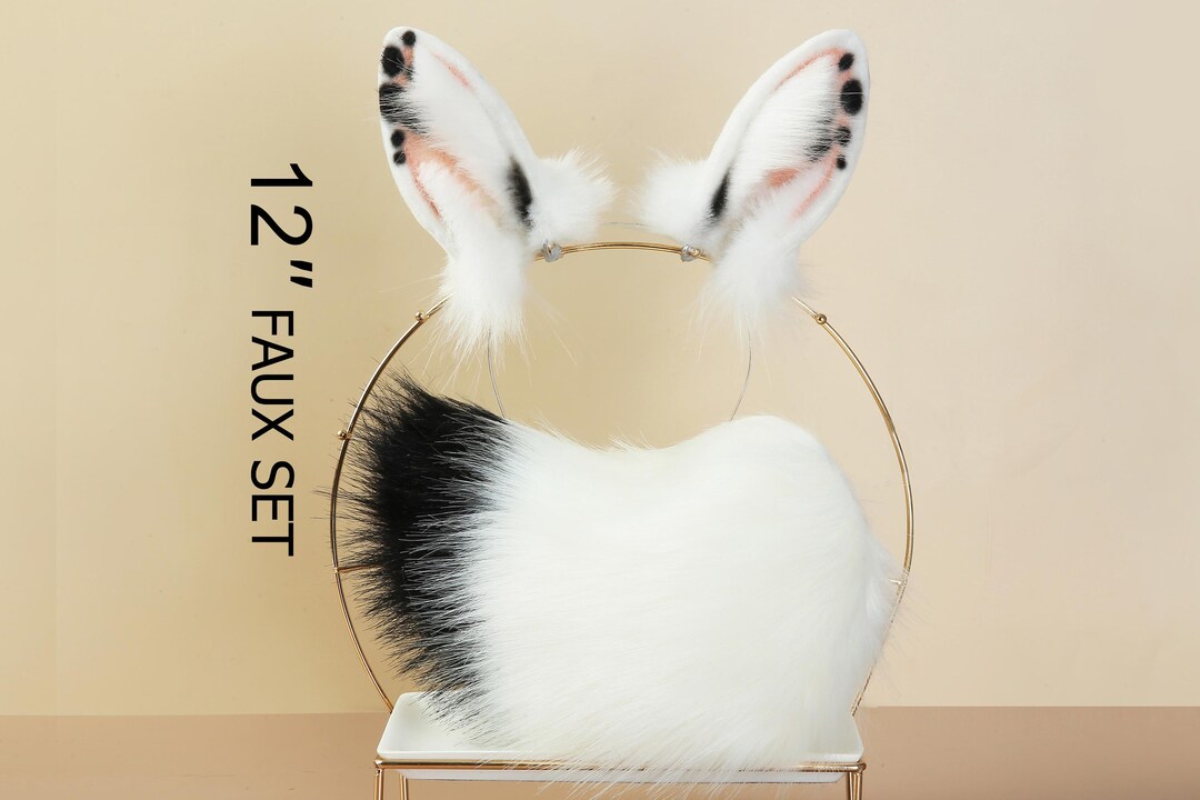 White Bunny Tail and Ear Set Rabbit Ear and Tail Set Bunny Ears Therian ...