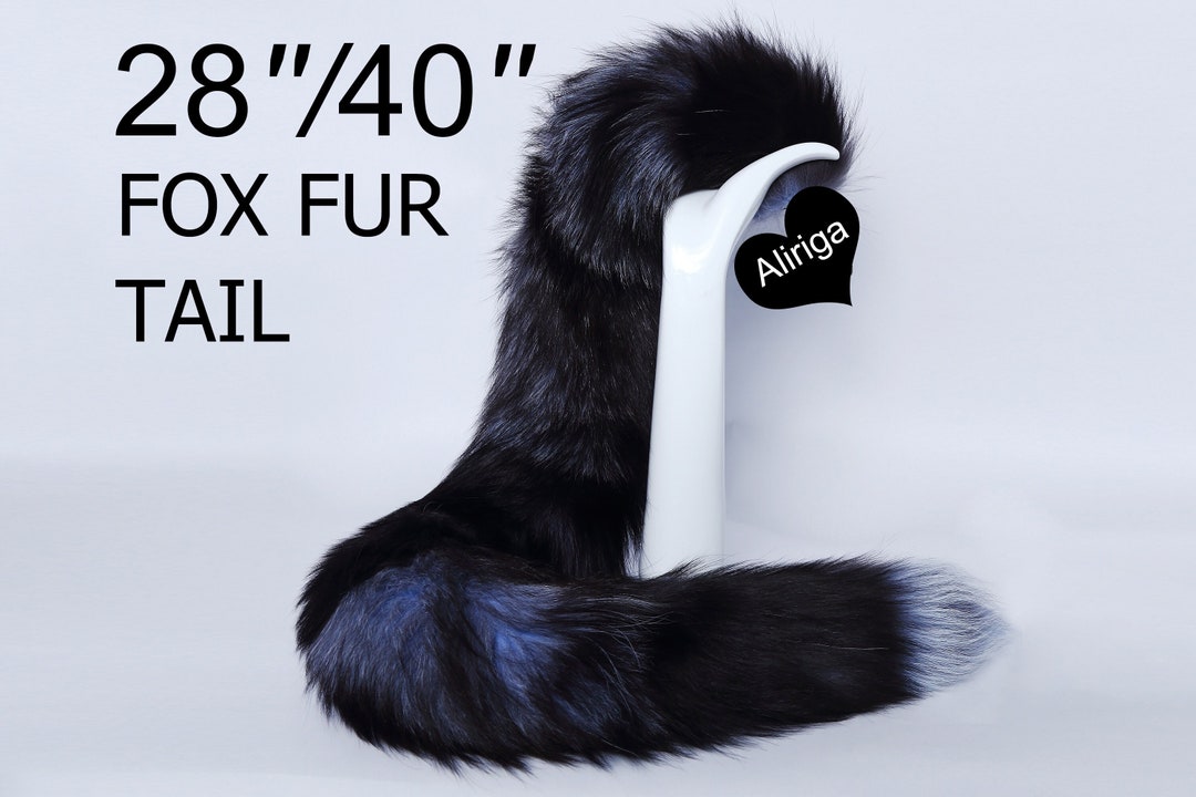 Aliriga Real Fur Fox Tail Cosplay Black Fox Fur Fox Tail Long Wolf Tail ...