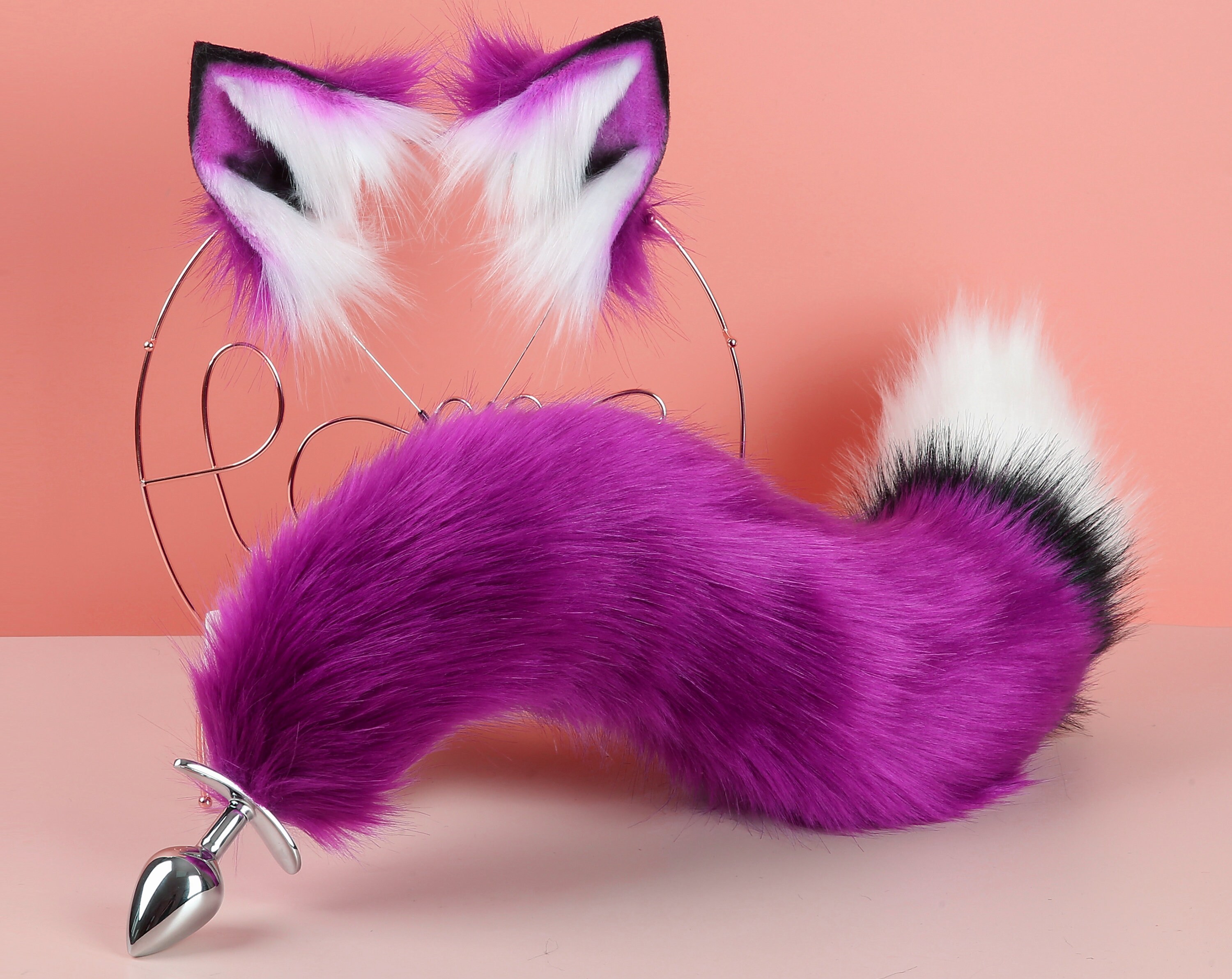 Purple White Fox Tail Plug And Ear Set Curly Fox Tail Butt Etsy
