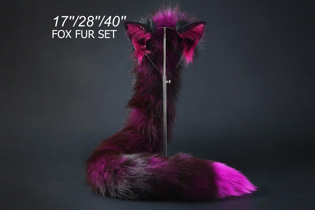 Purple Fox Tail and Ear Set Fox Ear and Tail Anime Cosplay Wolf Tail ...