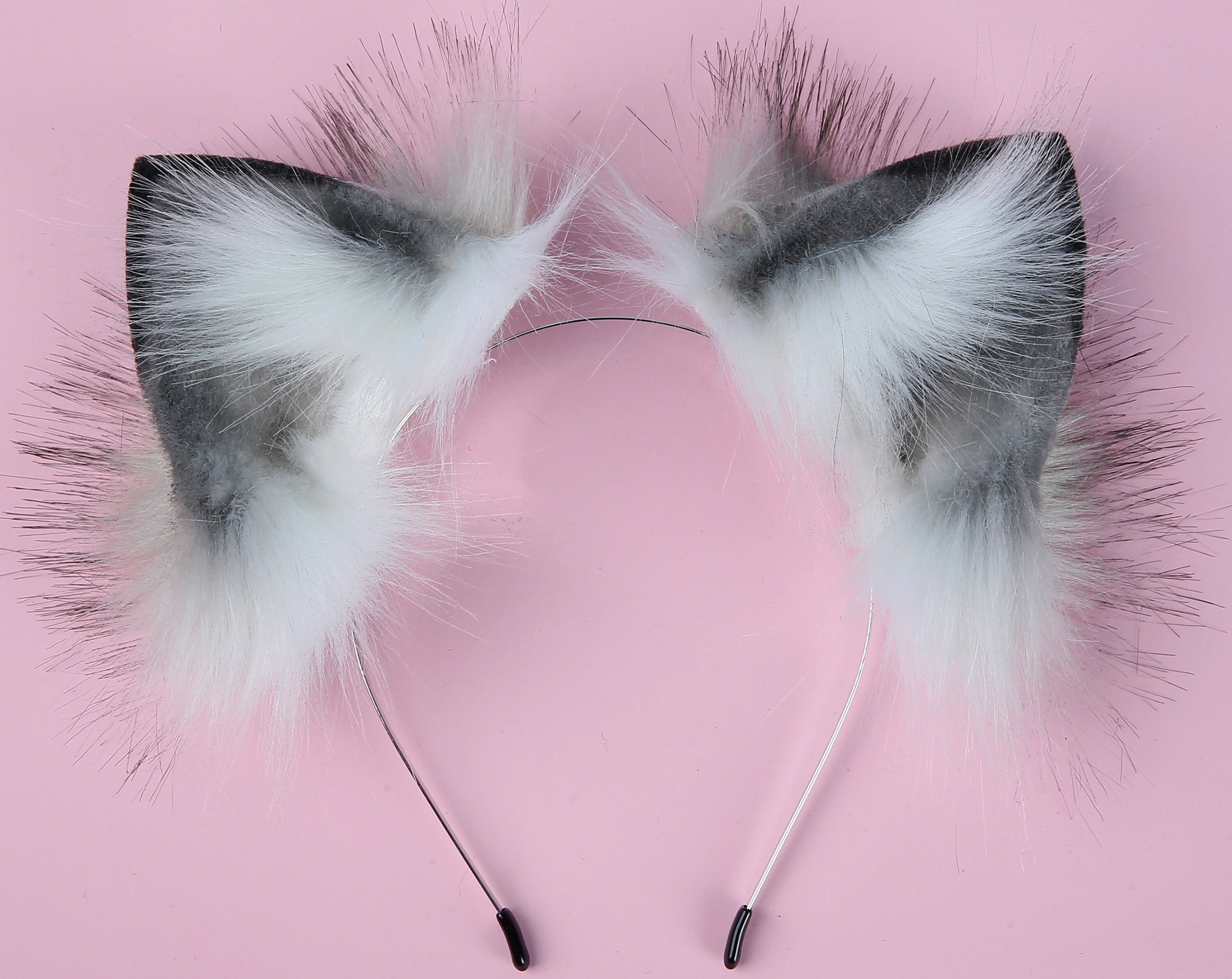 White Gray Tug Tail Plug and Ear Set Faux Fur Fox Tail Butt - Etsy