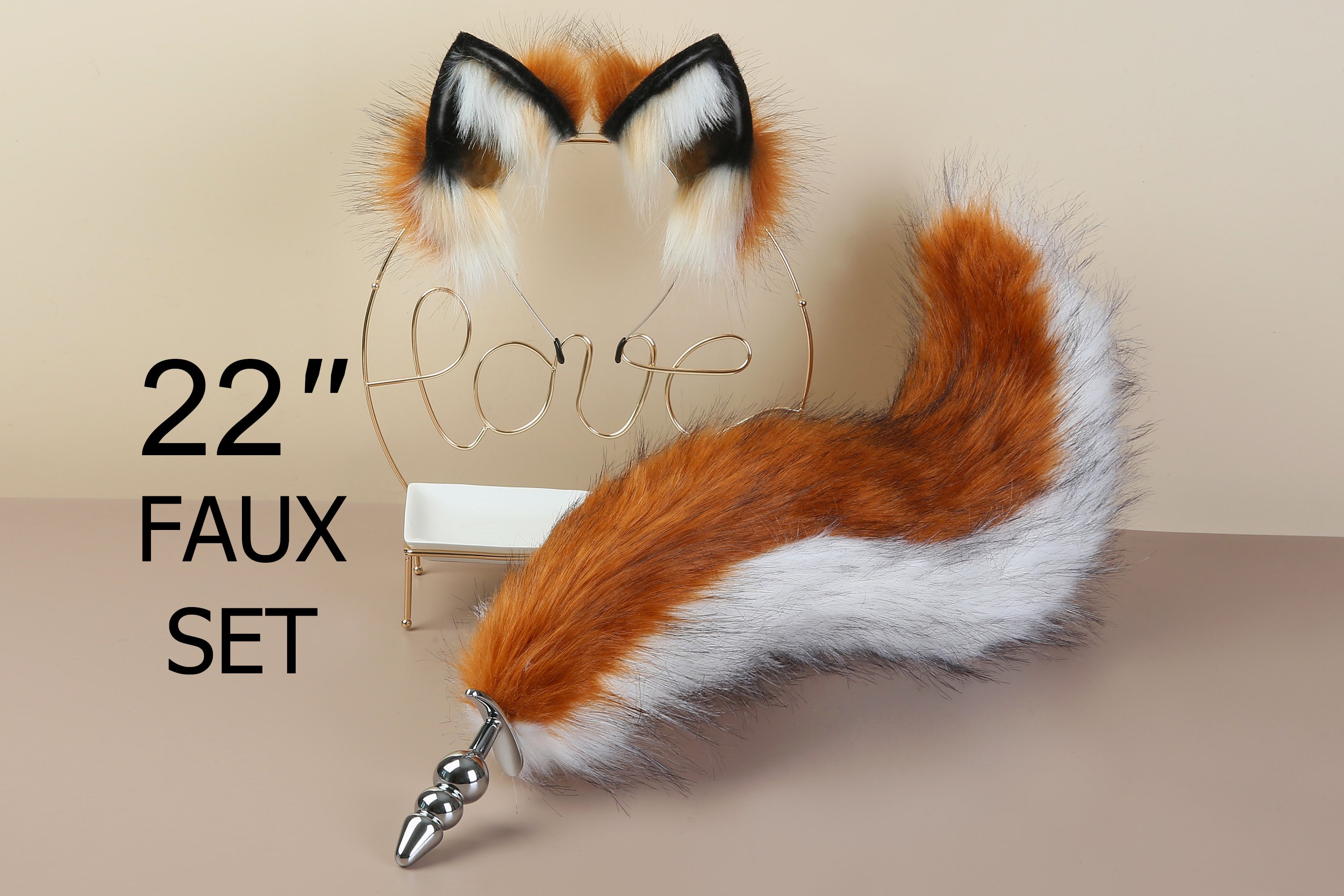 White Brown Faux Fur Fox Tail Plug and Ear Wolf Tail Buttplug | Etsy