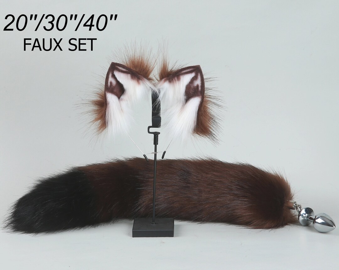 Fox Tail Plug and Ear Set Coffee Black Fox Ear Wolf Tail Butt - Etsy