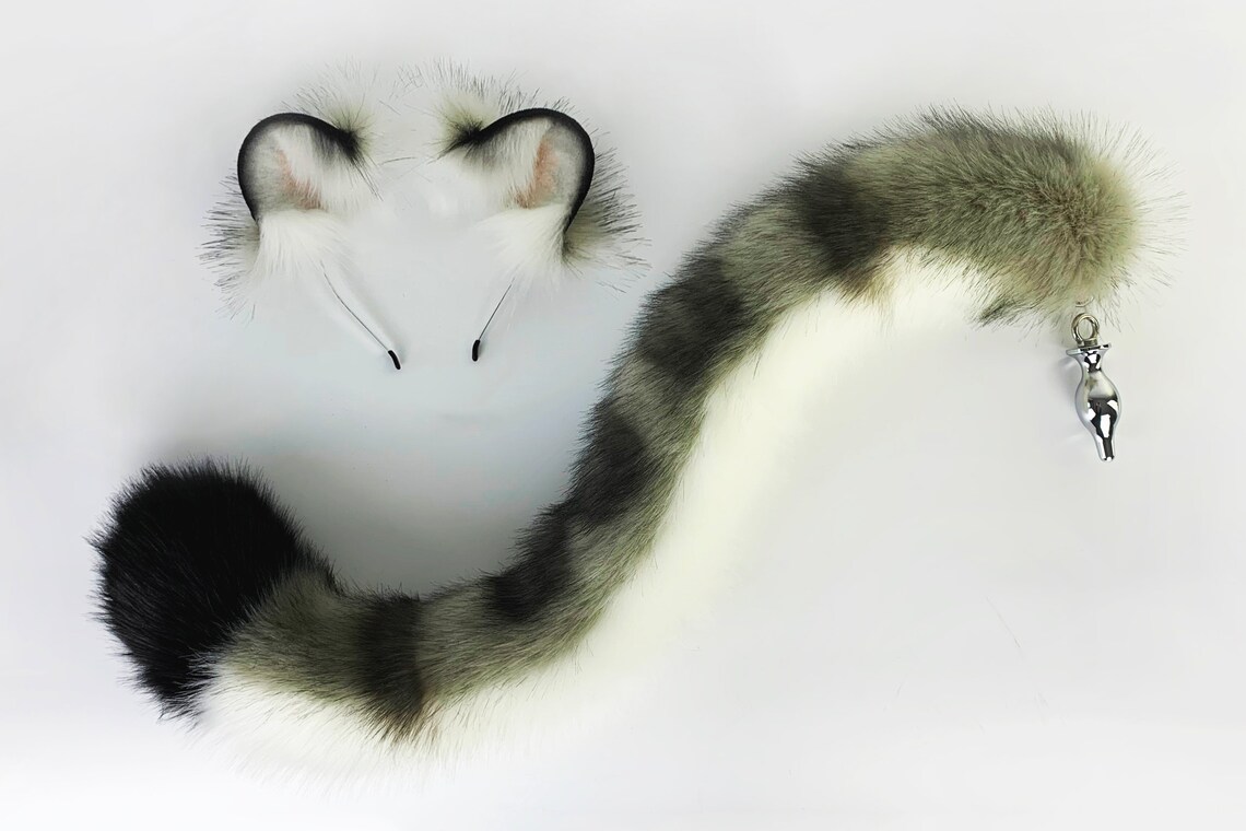 Realistic Faux Fur Snow Leopard Ear and Tail Plug Set Tug Tail | Etsy