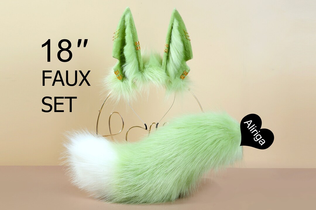 Green Realistic Faux Fur Anubis Ears and Tail Set Anubis Wolf Tail and ...