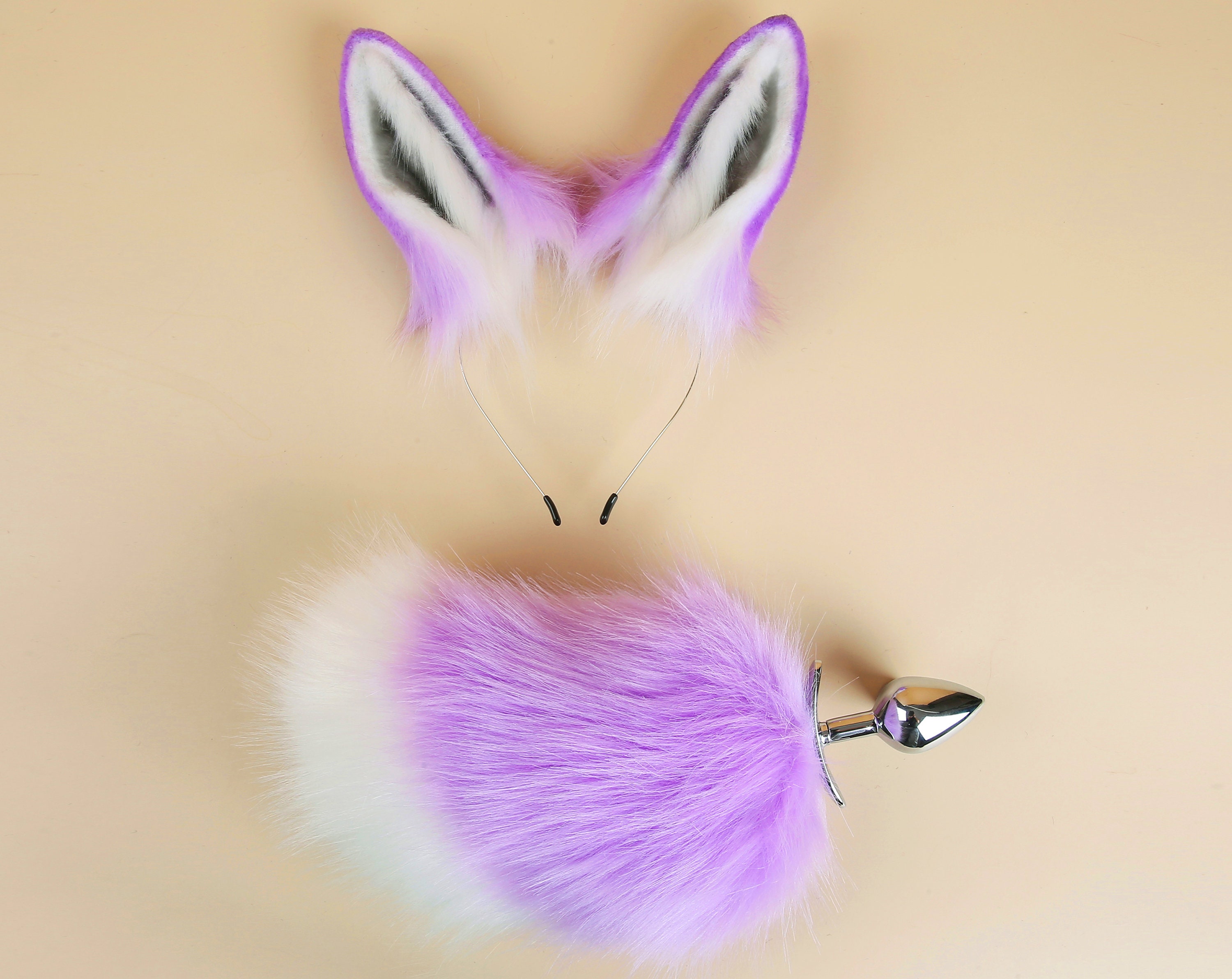 Purple White Bunny Tail Plug and Ear Set Rabbit Tail Butt Plug | Etsy