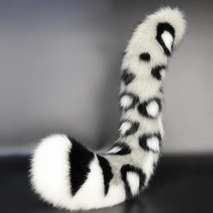 Realistic Faux Fur White Gray Snow Leopard Ear and Tail Set Anime ...