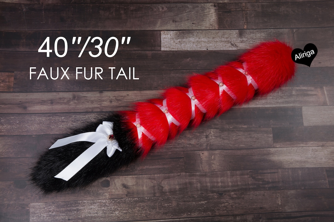 Red Realistic Faux Fur Fox Tail Fake Fur Fox Tail Anime Cosplay Wolf ...