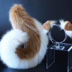 Faux Fur Puppy Ear and Tail Set Realistic Furry Shiba Inu Dog Tail and ...