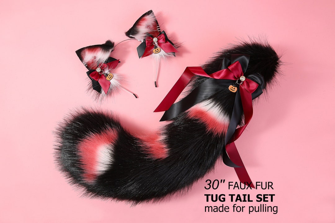 Realistic Faux Fur Cat Tail and Ear Set Cat Ear Headband Kitten Ear and ...