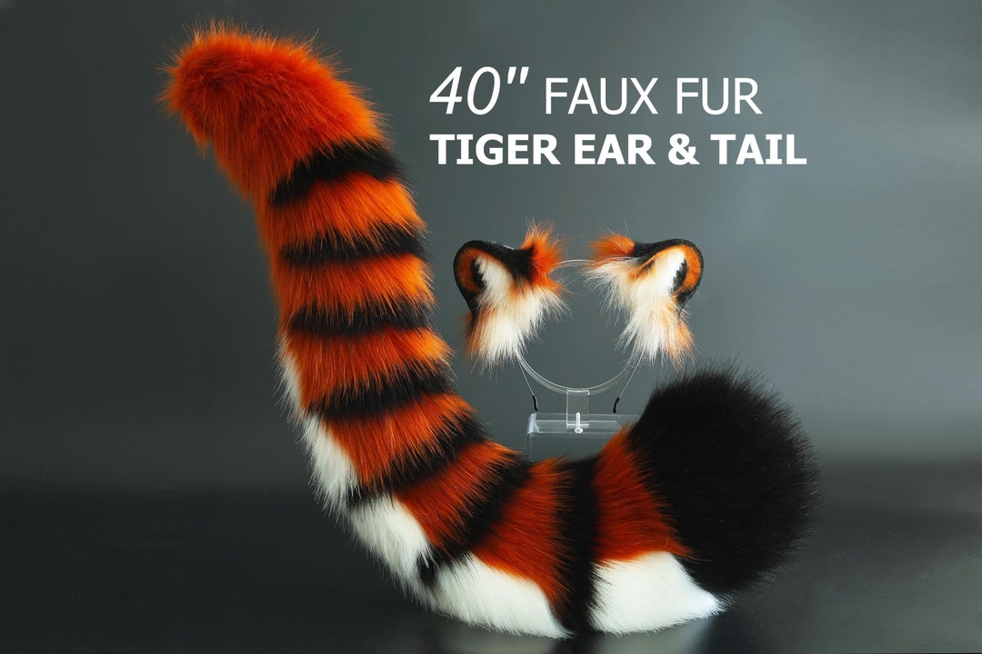 Realistic Faux Fur Orange Tiger Ear and Tail Set Tiger Tail and Ear ...