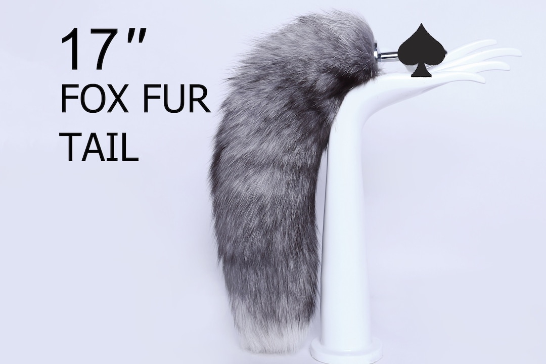 Aliriga Gray Fox Fur Tail Plug Fox Tail Plug Wolf Tail Butt Plug Cat Tail Plug Anal Plug Tail