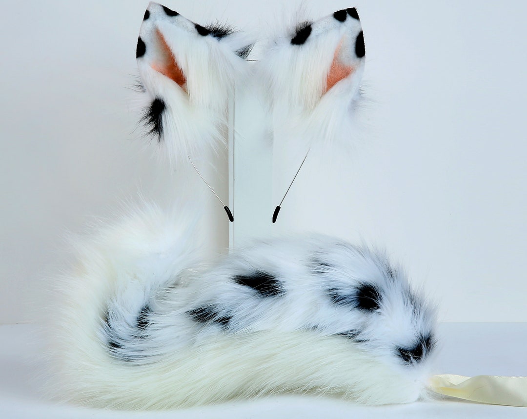 Realistic Faux Fur Fox Tail and Ears Set Curly Tail and Ears Kitten ...