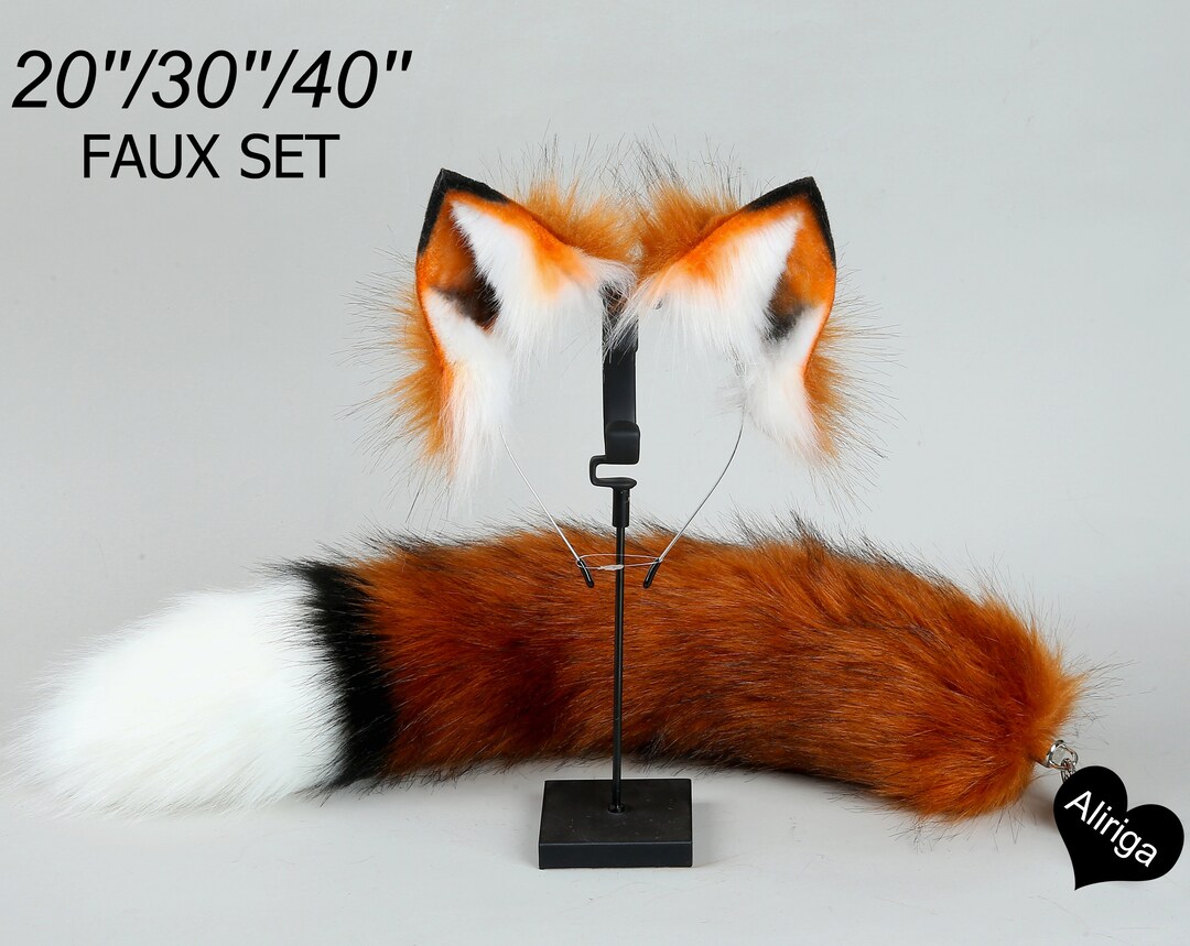 Red Fox Tail and Ear Set Faux Fur Fox Ear and Tail Cosplay Wolf Tail ...