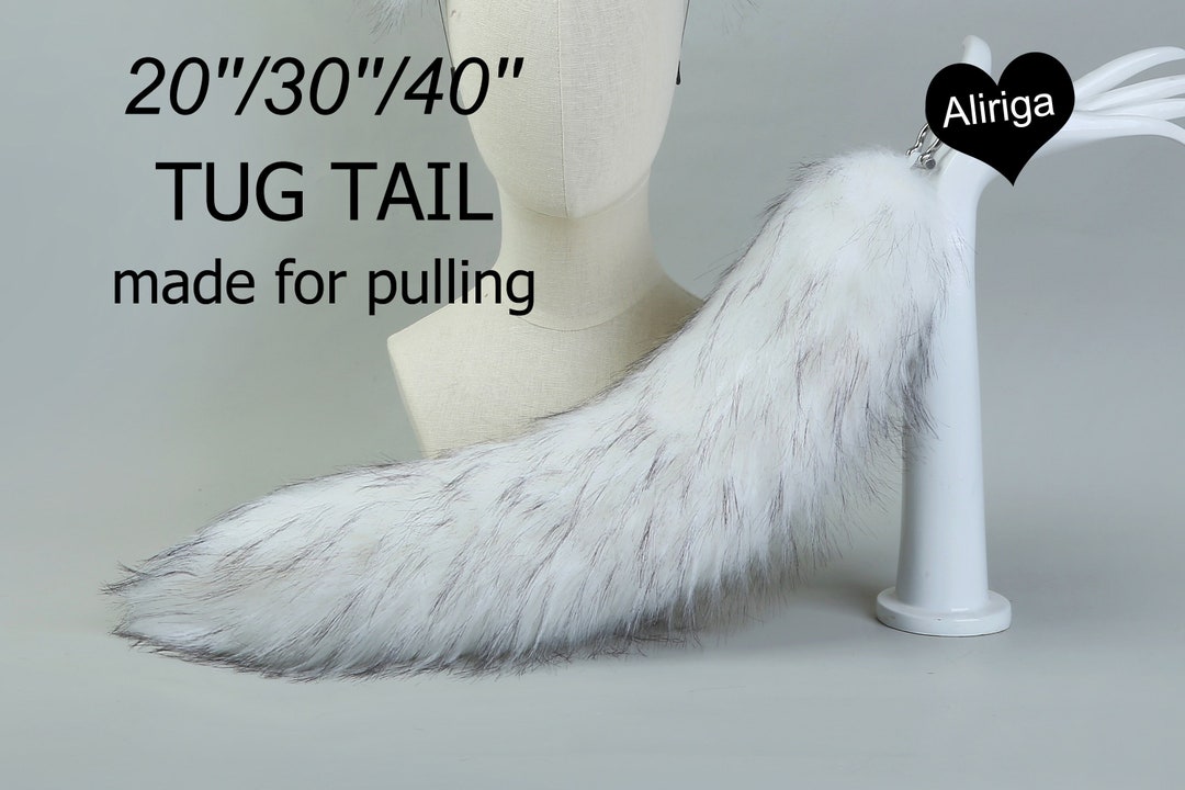 Realistic Faux Fur Fox Tail White With Black Tip Wolf Tail Cosplay Cat ...