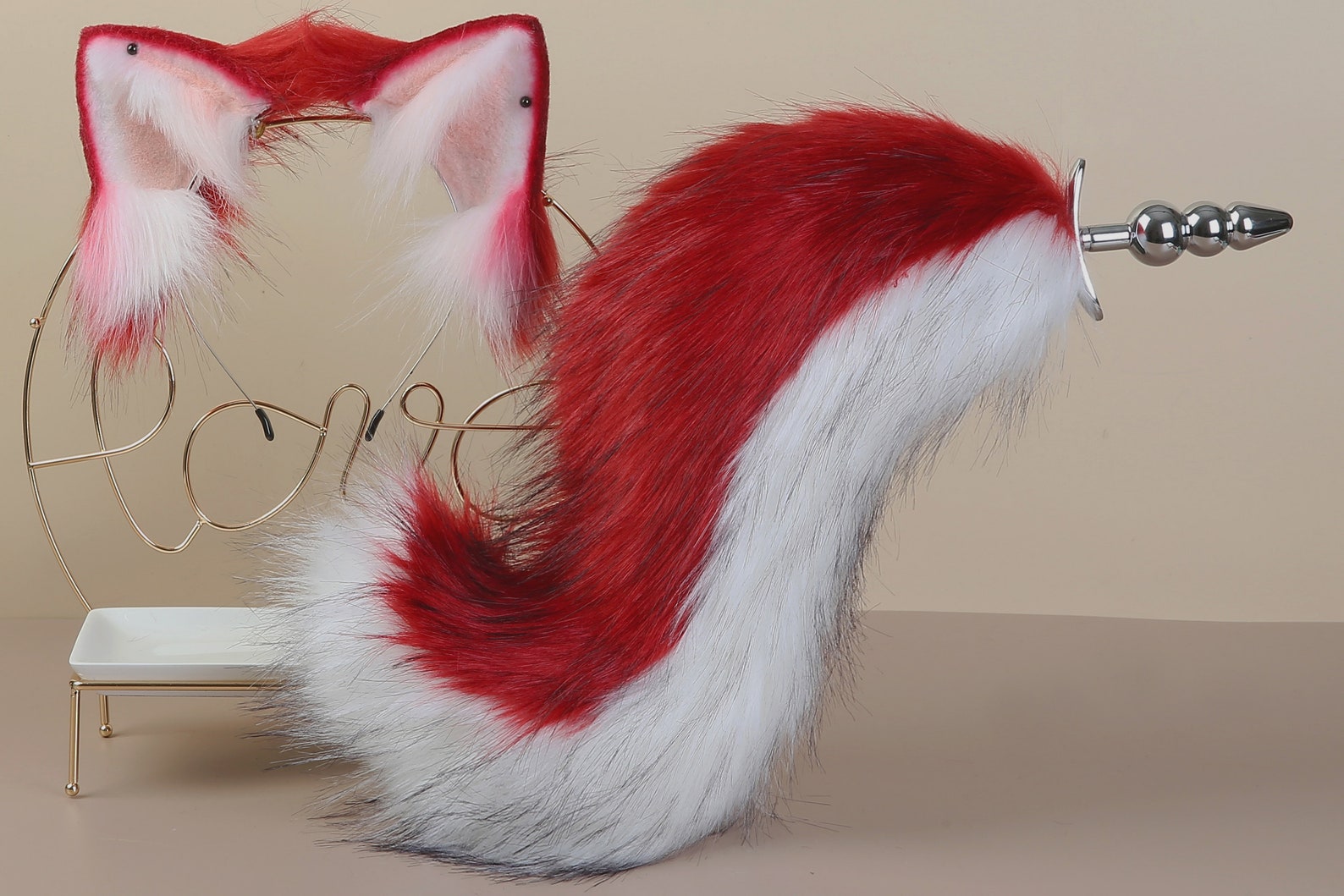 White Red Fox Tail Plug and Ear Set Tail Butt Plug Wolf Tail - Etsy