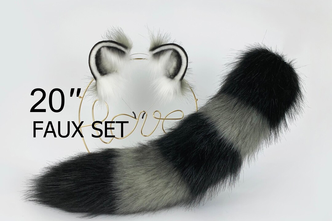 Faux Fur Raccoon Ear and Tail Set Raccoons Tail and Ear Set Petplay Ear ...