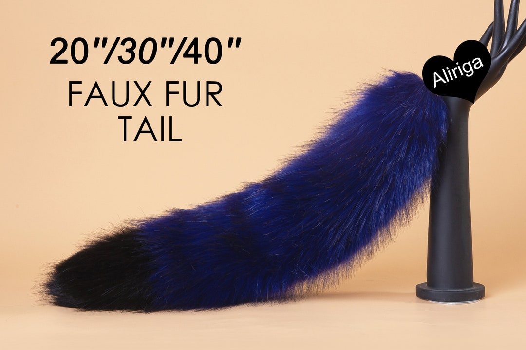 Blue Realistic Faux Fur Fox Tail Fake Fur Fox Tail Anime Cosplay Wolf ...