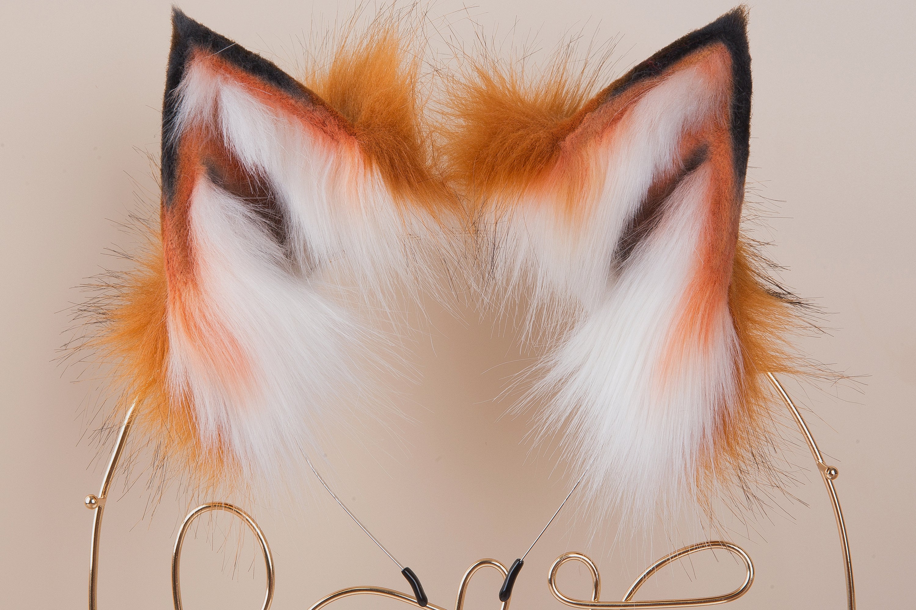 Brown White Faux Fur Fox Tail and Ear Wolf Tail and Ear Kitten Ear and ...