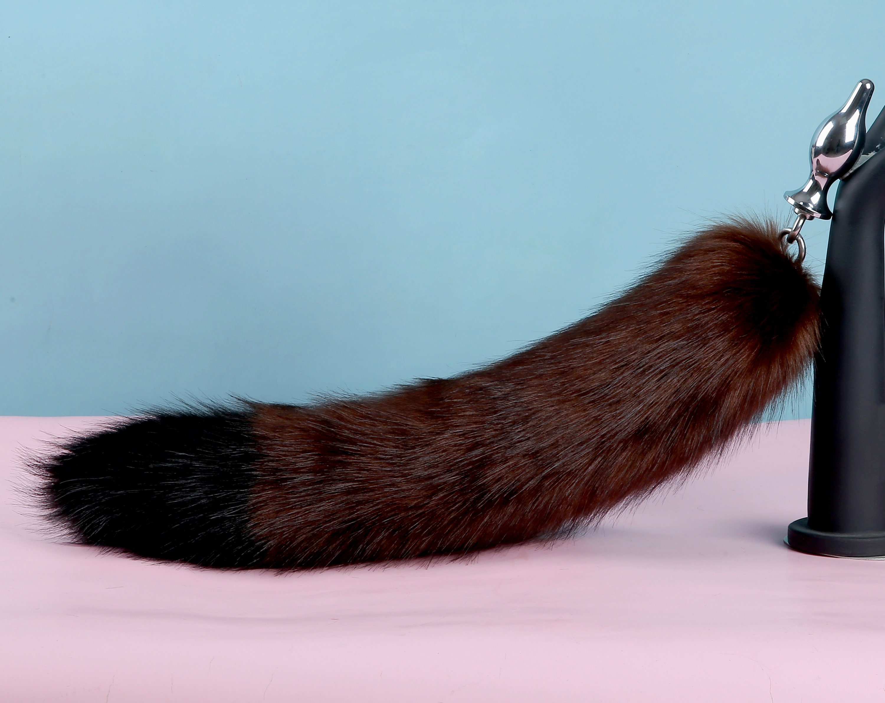 Coffee Black Tug Tail Plug and Ear Set Faux Fur Fox Tail Butt - Etsy