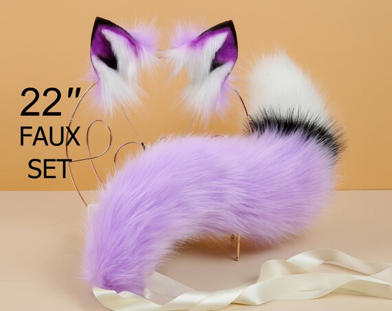Light Purple White Fox Tail Plug And Ear Set Curly Fox Tail Etsy