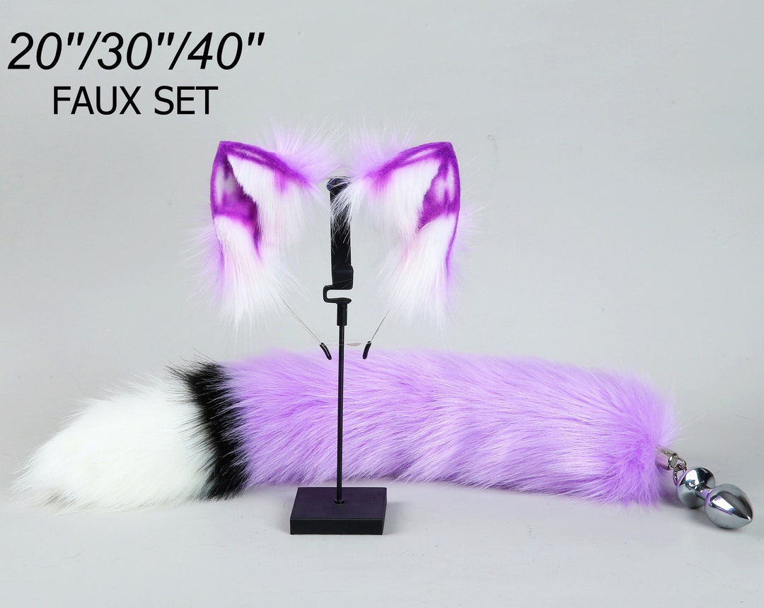 Purple White Fox Tail Plug And Ear Set Fox Ear Wolf Tail Butt Plug Tail