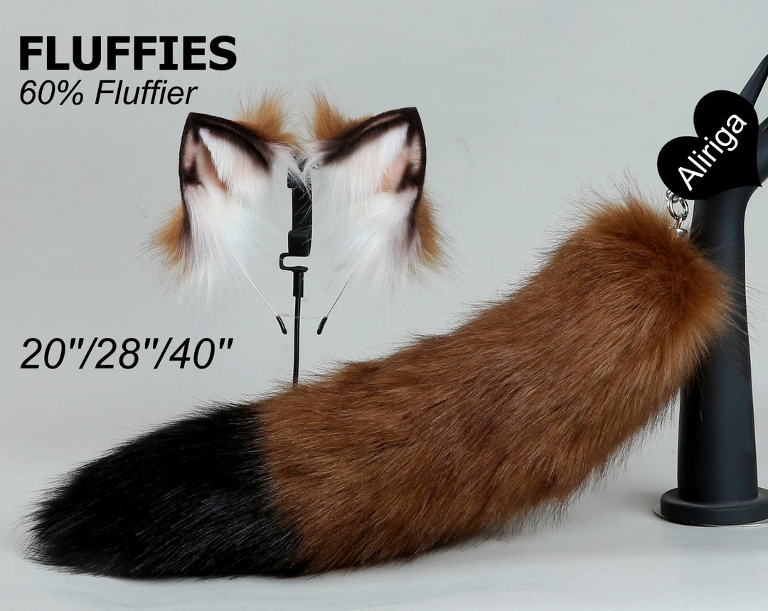 Coffee Fluffy Fox Tail and Ear Set Fox Ear Cosplay Fluffy Wolf Tail and ...