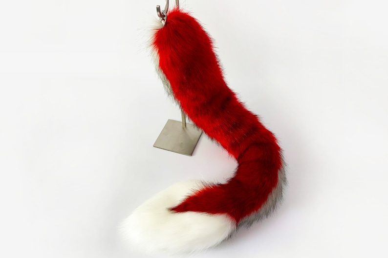 Red Faux Fur Dragon Tail and Ear Set Anime Cosplay Fluffy Tipped Dragon ...