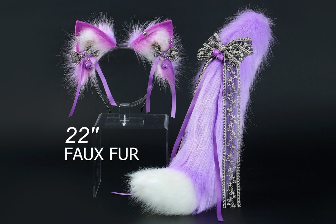 Light Purple Fox Tail and Ear Realistic Faux Fur Wolf Tail and Ear ...