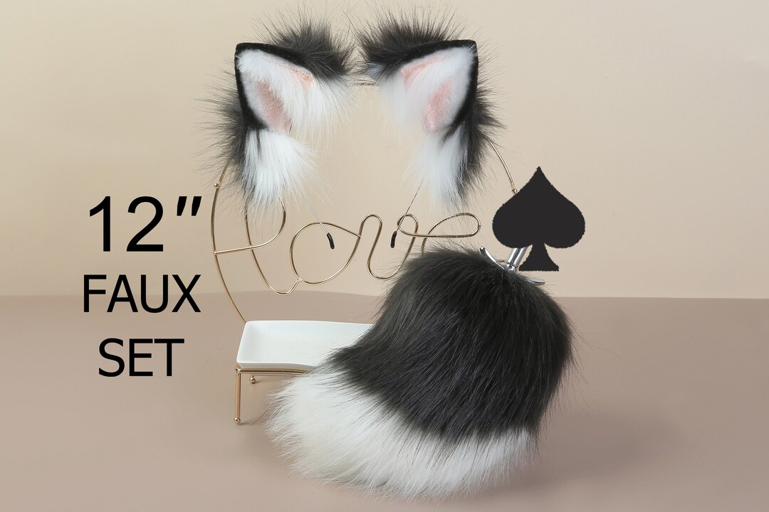 Gray White Tail Plug and Ear Petplay Ear Tail Butt Plug Tail - Etsy