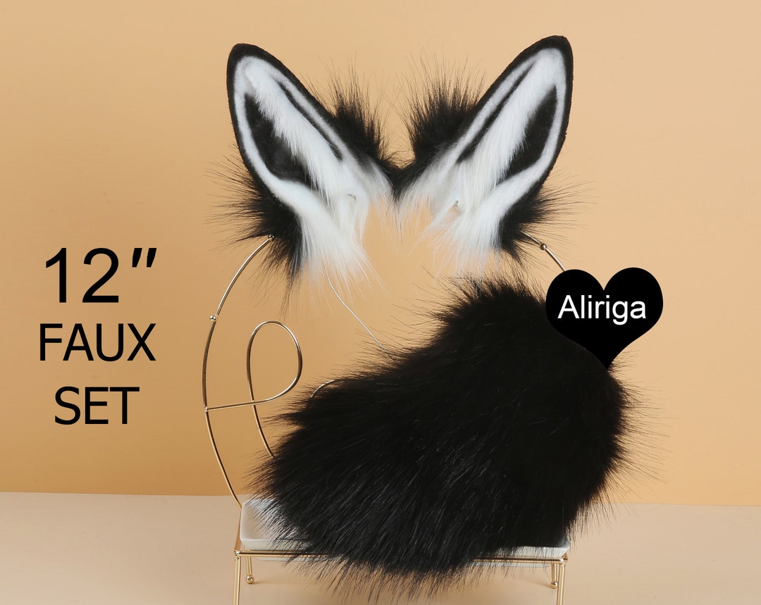 Black Bunny Tail and Ear Set Rabbit Ear and Tail Set Bunny Ears Tail ...