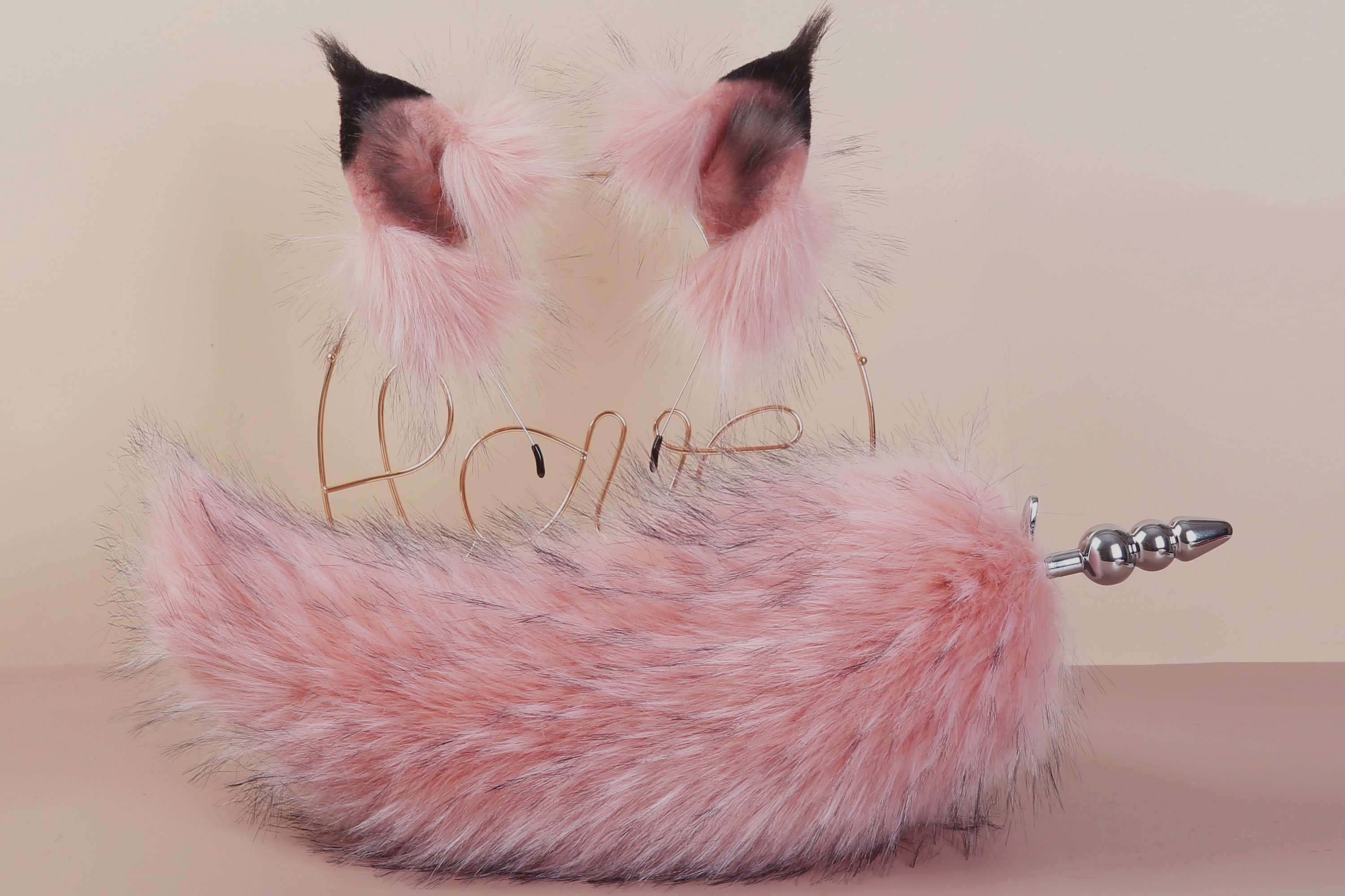 Pink Fox Tail Plug and Ear Set Wolf Tail Buttplug and Ear Fox - Etsy