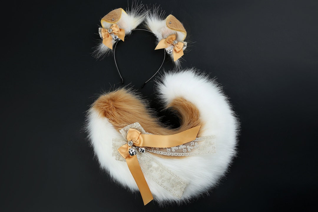 Blonde Puppy Ear and Tail Set Realistic Faux Fur Shepherd Dog Ear and ...